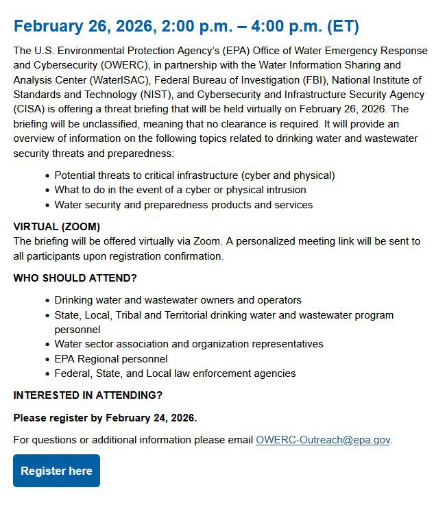 EPA Water Sector Threat Briefing: Feb 26, 2026 - Maryland Rural Water ...